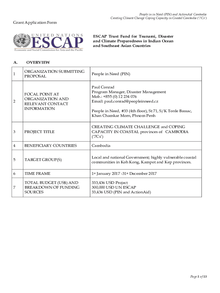 Fillable Online Grants Application Form--People in in Need (PIN) and ...