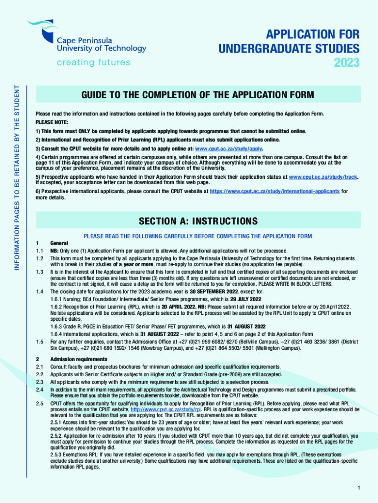 Fillable Online www.cput.ac.za2022UG-APPLICATION-FORM-2023GUIDE TO THE ...