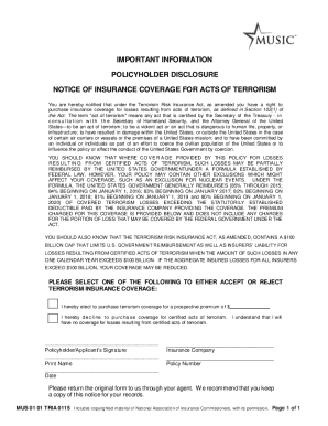 Fillable Online IMPORTANT INFORMATION POLICYHOLDER DISCLOSURE NOTICE OF ...