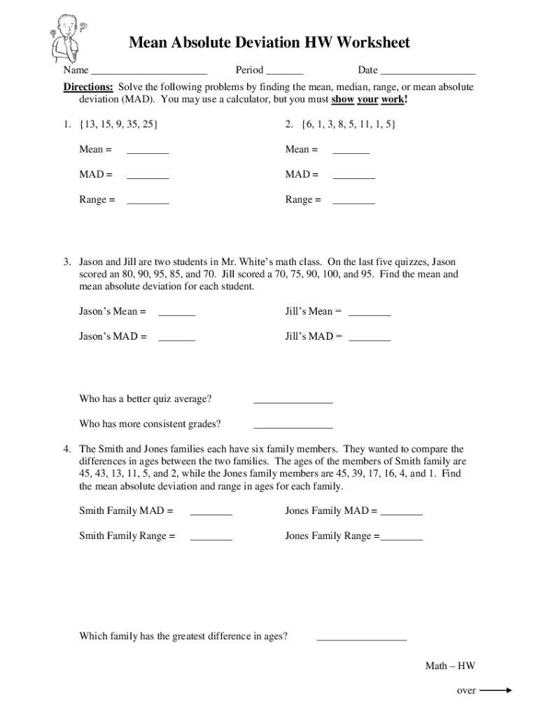 Fillable Online www.mathworksheets4kids.commean-absoluteMean Absolute ...