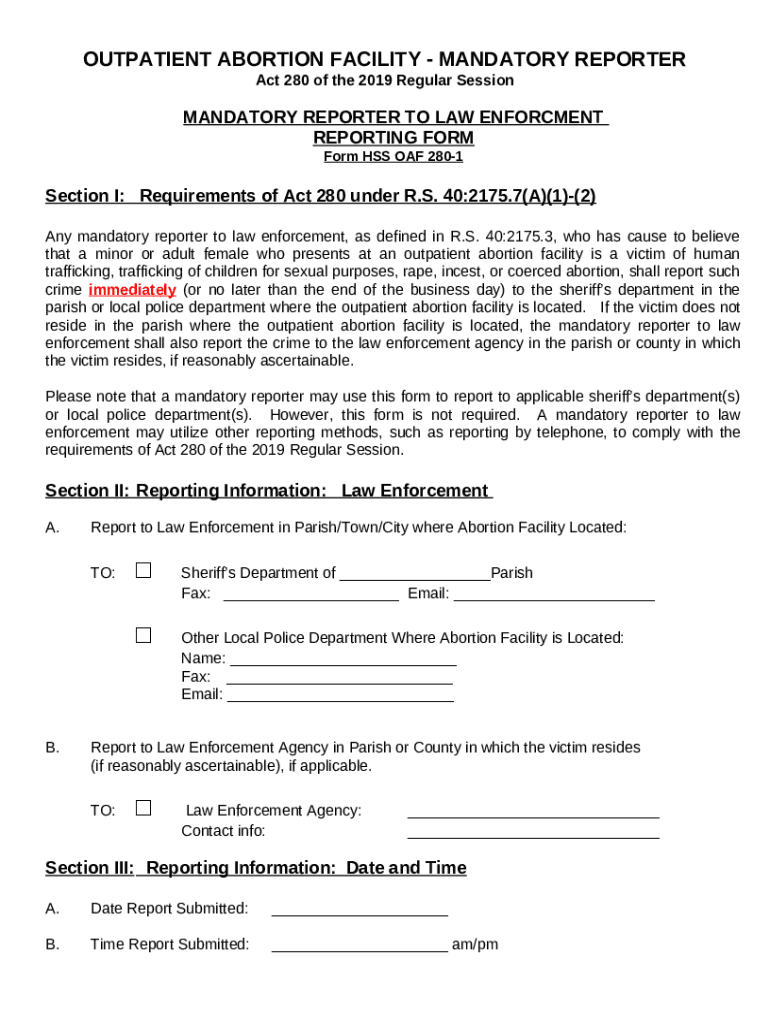OUTPATIENT ABORTION FACILITY - MANDATORY REPORTER Doc Template | pdfFiller