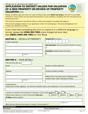 Fillable Online Application for valuation of a new property or a review ...