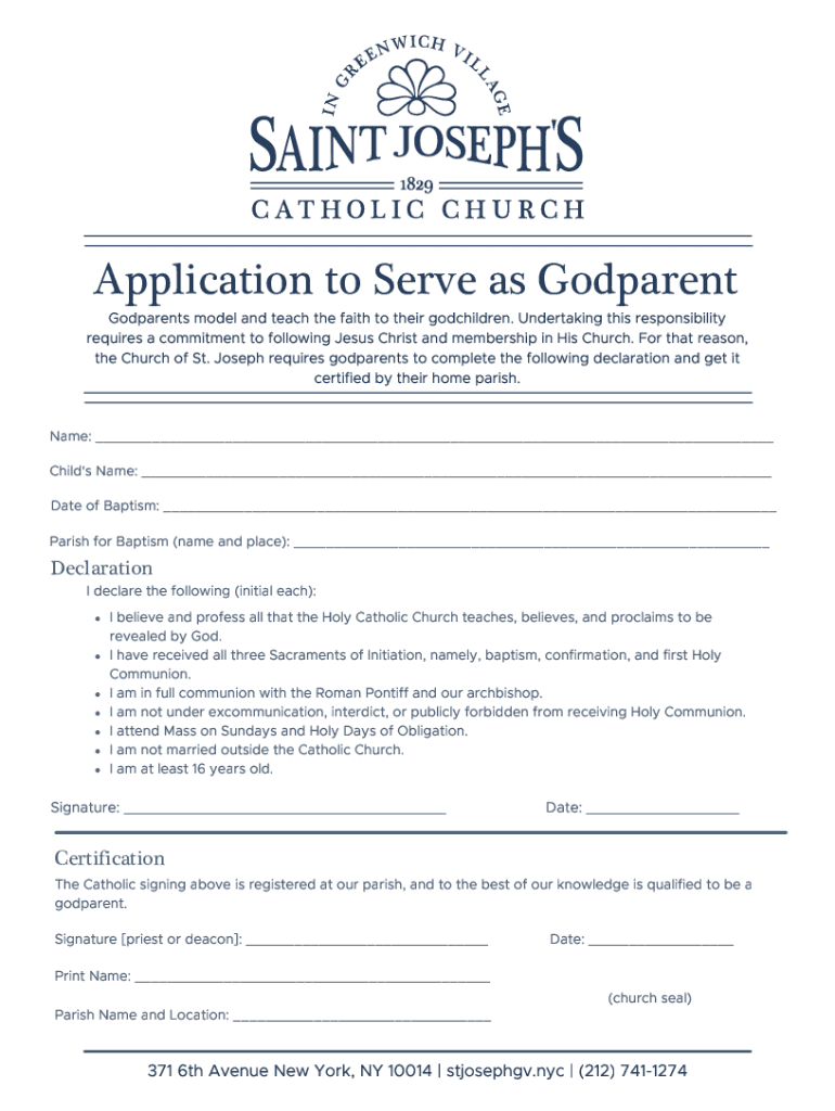 Fillable Online godparent application Fax Email Print - pdfFiller
