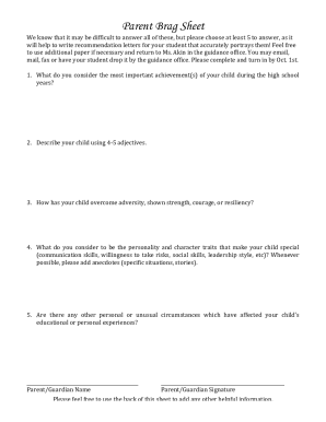 Fillable Online parent brag sheet.docx Fax Email Print - pdfFiller