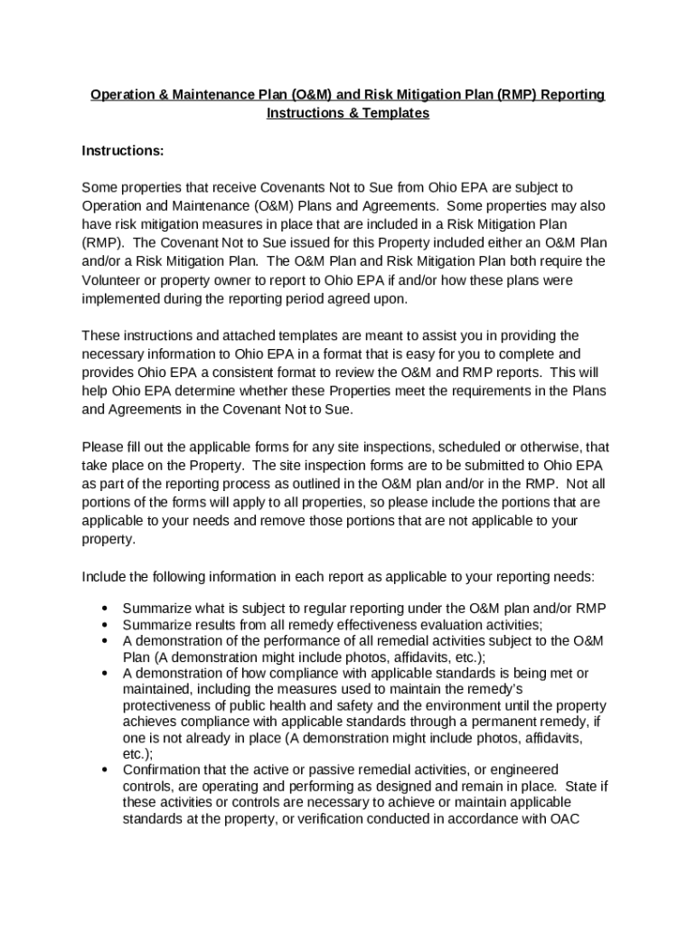 Operation & Maintenance Plan (O&M) and Risk Mitigation Plan (RMP ...