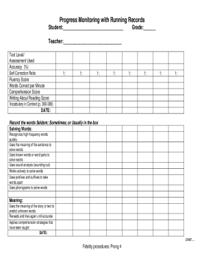 Fillable Online Reading Assessment Form and Progress Monitoring with ...