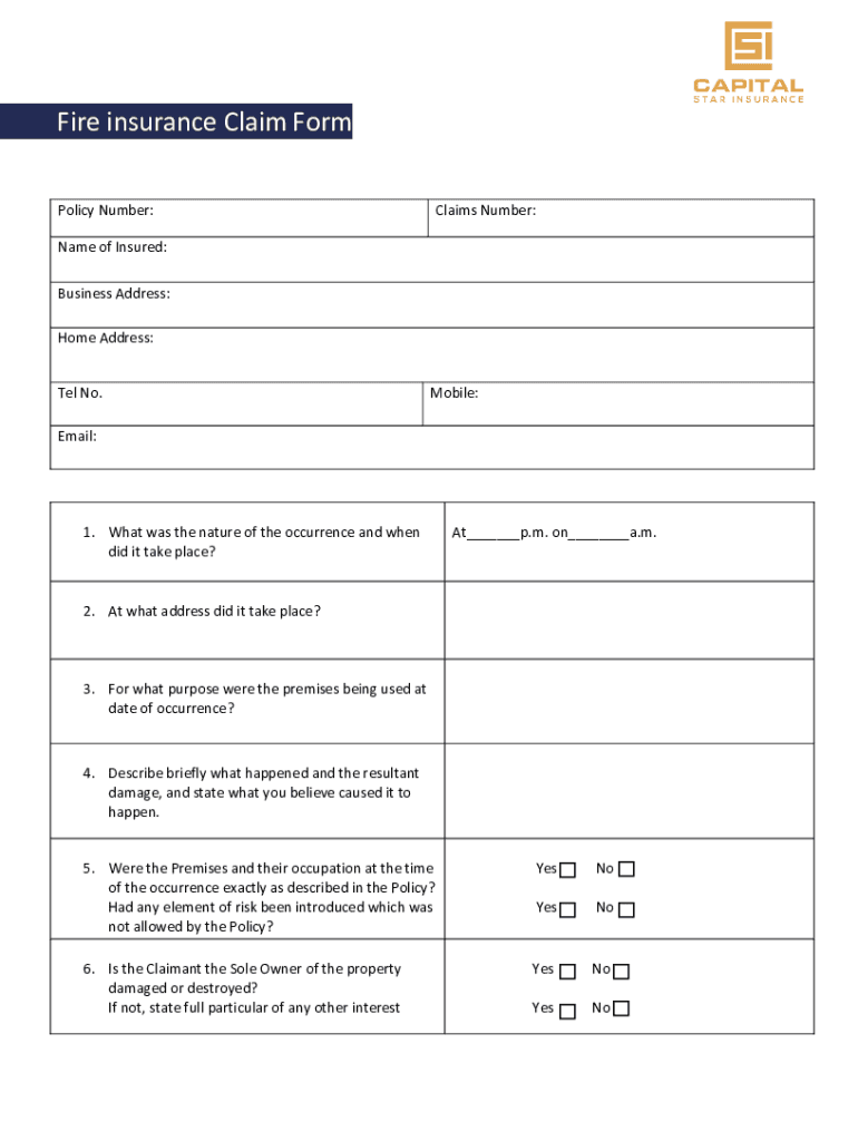 Fillable Online Fire Insurance: Types, Coverage, Exclusions & Claim ...