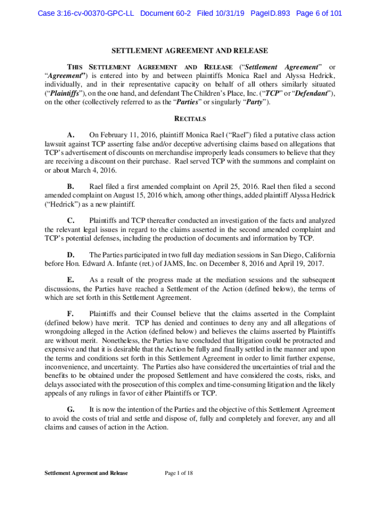 Fillable Online SETTLEMENT AGREEMENT AND RELEASE THIS SETTLEMENT AGREEMENT AND RELEASE ... Fax ...