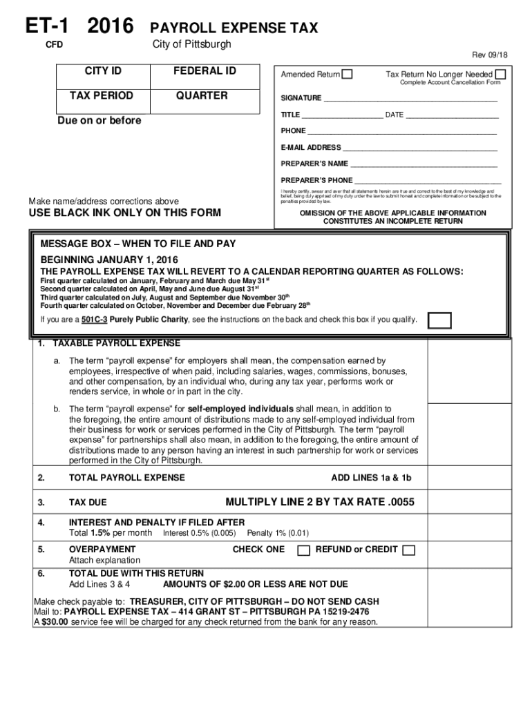 Fillable Online apps pittsburghpa ET-1 20 1PAYROLL 6 EXPENSE TAX ...