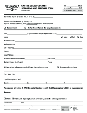 Fillable Online CAPTIVE WILDLIFE PERMIT REPORTING AND RENEWAL FORM Fax ...