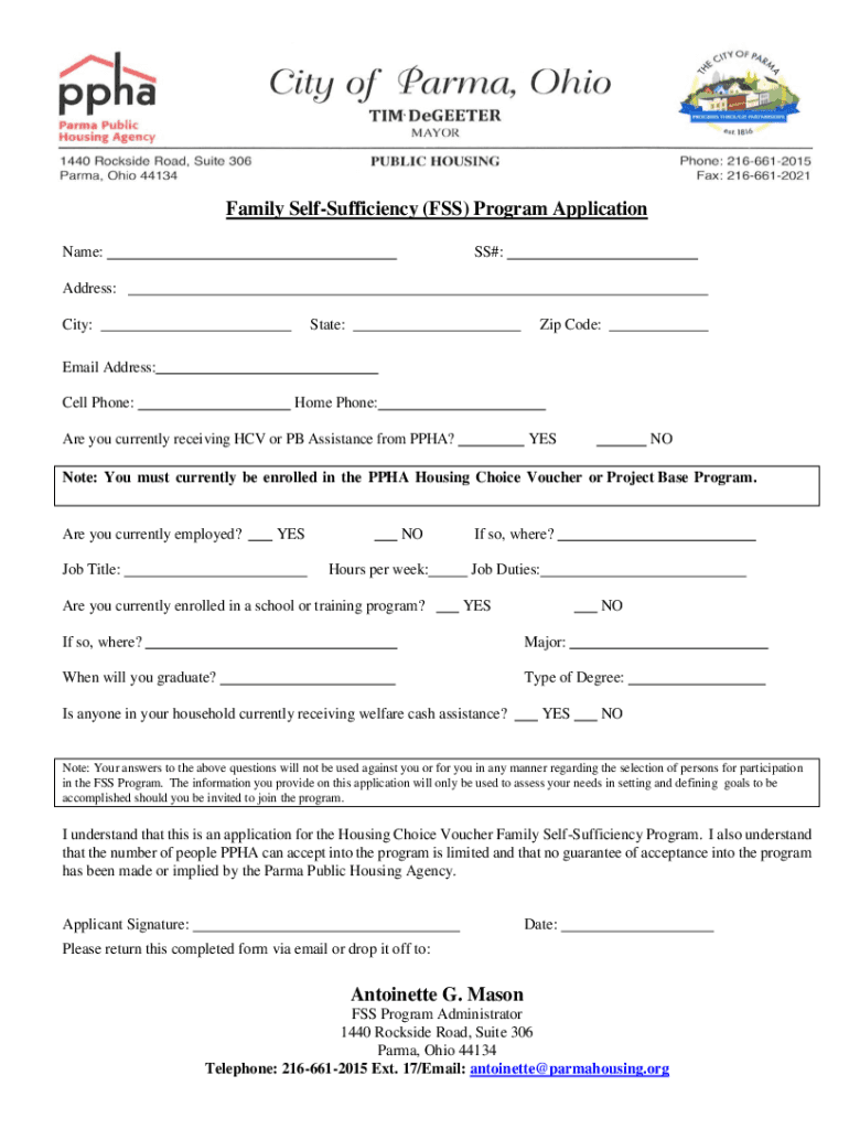 Fillable Online Family Self-Sufficiency (FSS) Program Application ...