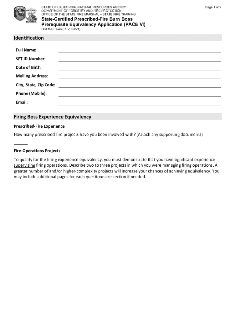 Fillable Online osfm fire ca (PACE VI) APPLICATION INSTRUCTIONS State ...