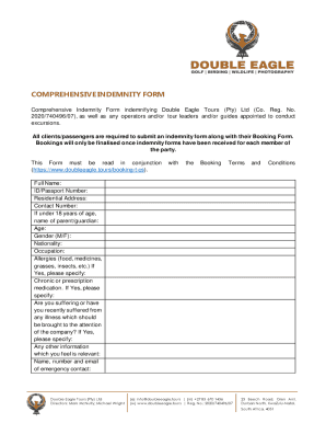 Fillable Online INDEMNITY FORM - Double Eagle Tours Fax Email Print ...