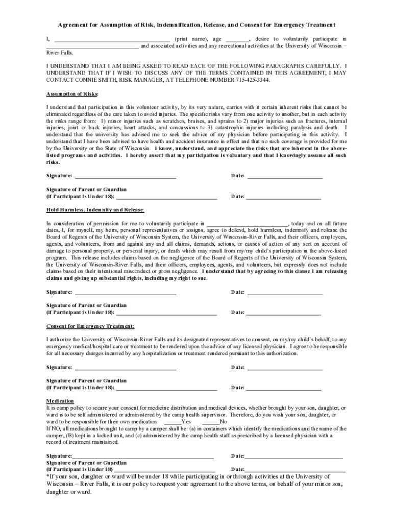 Fillable Online Camp Risk Agreement Fax Email Print - pdfFiller