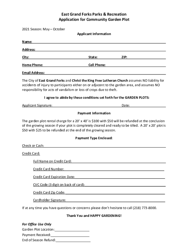 Fillable Online East Grand Forks Parks & Recreation Application for ...