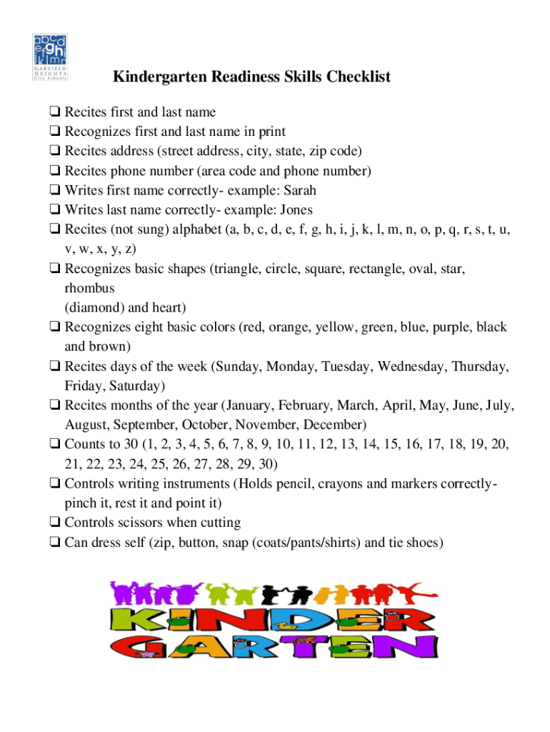 Fillable Online www.merakilane.comkindergarten-readinessKindergarten Readiness Checklist: 27 ...