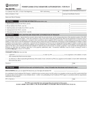 Fillable Online 2021 Pennsylvania e-file Signature Authorization -- for ...