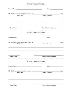 Fillable Online STUDENT ABSENCE FORM Fax Email Print - pdfFiller