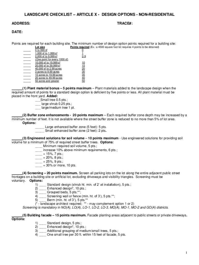 Fillable Online LANDSCAPE CHECKLIST ARTICLE X - DESIGN OPTIONS - NON ...