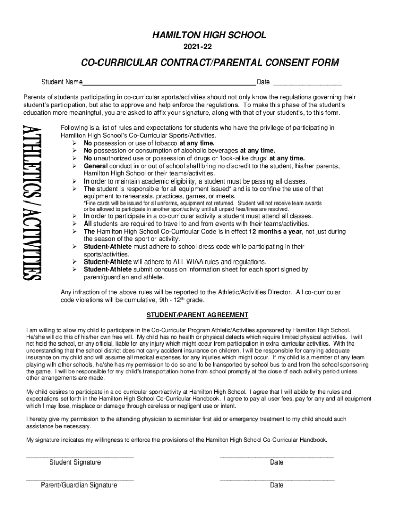 Fillable Online CO-CURRICULAR CONTRACT/PARENTAL CONSENT FORM Fax Email Print - pdfFiller