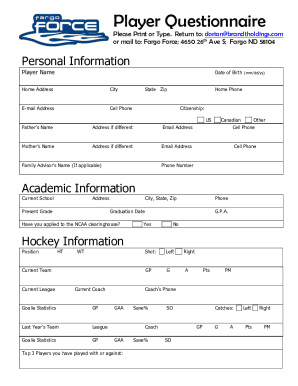 Fillable Online Player Questionnaire - SportsEngine Fax Email Print ...