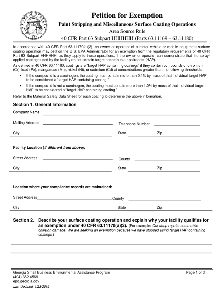 Fillable Online www.epa.govdocumentspetitionforexemptionExample ...