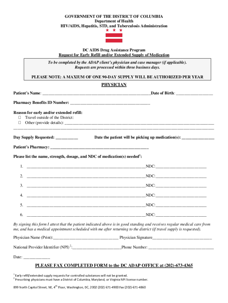 Fillable Online dchealth dc PHYSICIAN PLEASE FAX COMPLETED FORM to the ...
