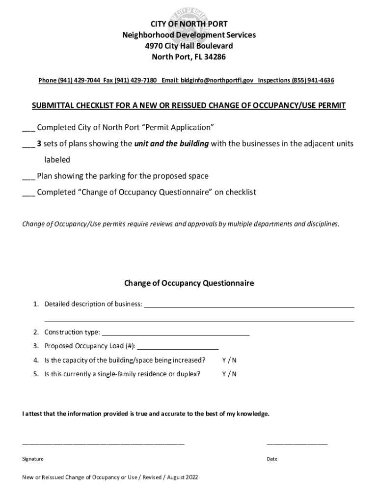 Fillable Online submittal checklist for a new or reissued change of ...
