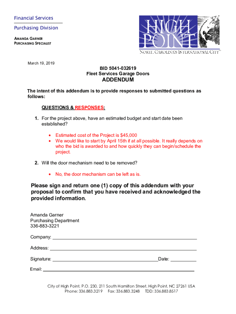 Fillable Online ADDENDUM Please sign and return one (1) copy of this ...