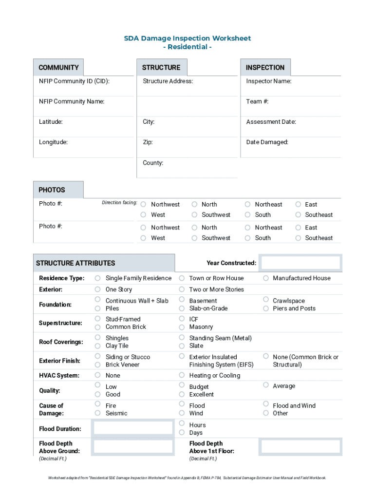 Fillable Online dnr.nebraska.govsitesdnrSDA Damage Inspection Worksheet ...