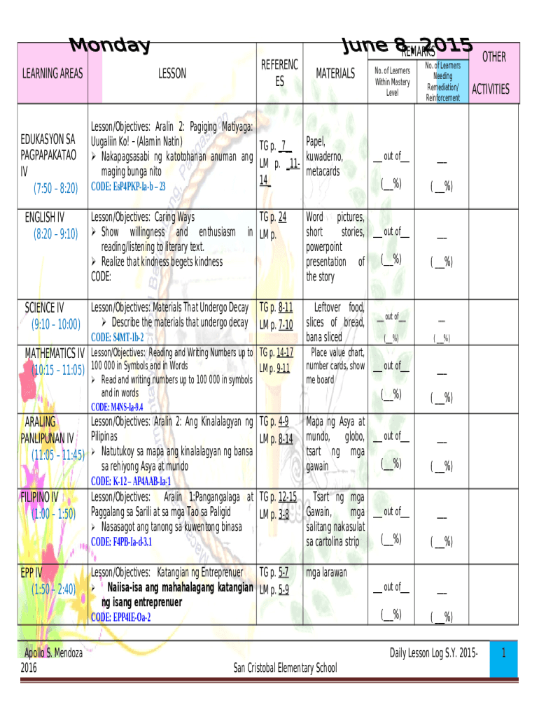DLL for 2nd Week Q3 - REMARKS LEARNING AREAS EDUKASYON SA... - Course ...