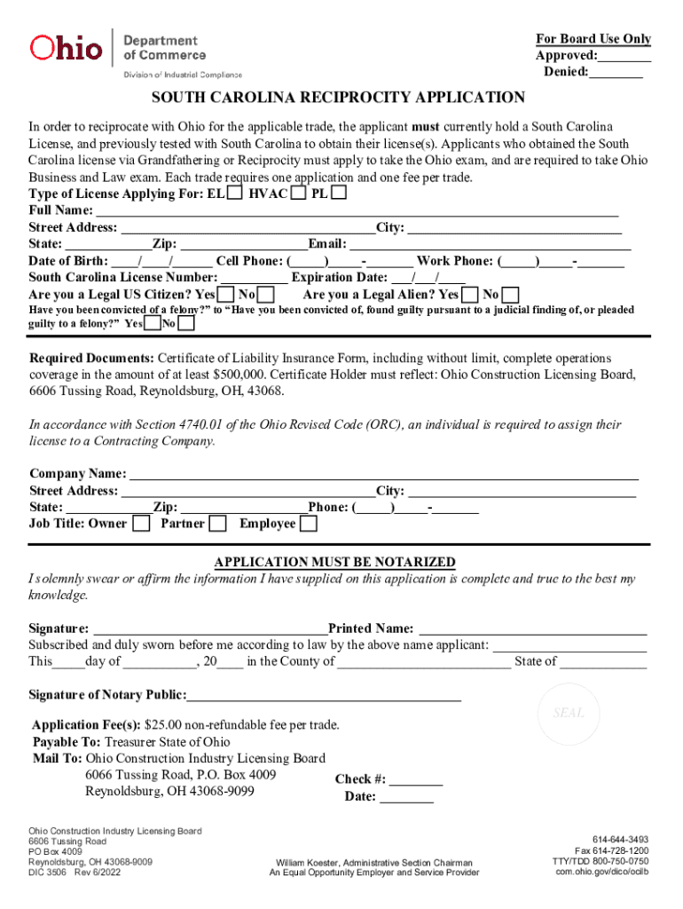 Fillable Online com ohio RECIPROCITY VERIFICATION OF LICENSURE Fax Email Print - pdfFiller