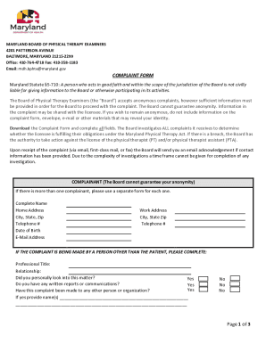 Fillable Online Page 1 of 3 COMPLAINT FORM Fax Email Print - pdfFiller