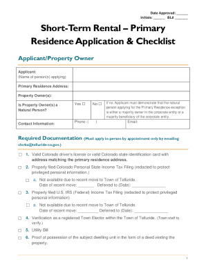 Fillable Online Short-Term RentalPrimary Residence Exception Fax Email ...
