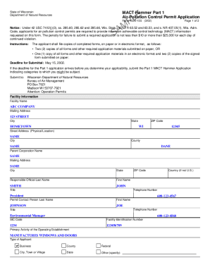 Fillable Online dnr wisconsin SAMPLE MACT Hammer Part 1 Application ...