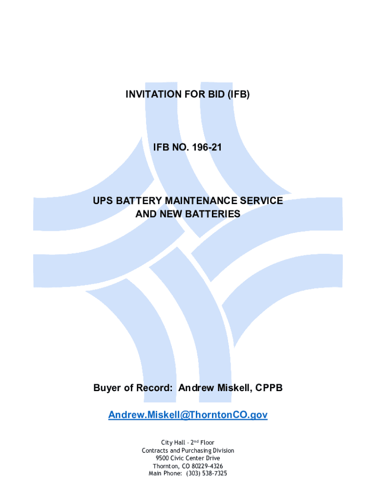 Fillable Online INVITATION FOR BID (IFB) IFB NO. 196-21 UPS BATTERY ...