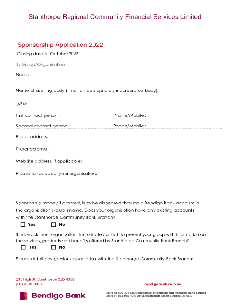 Fillable Online Sponsorship Application Form 2022 Fax Email Print - pdfFiller
