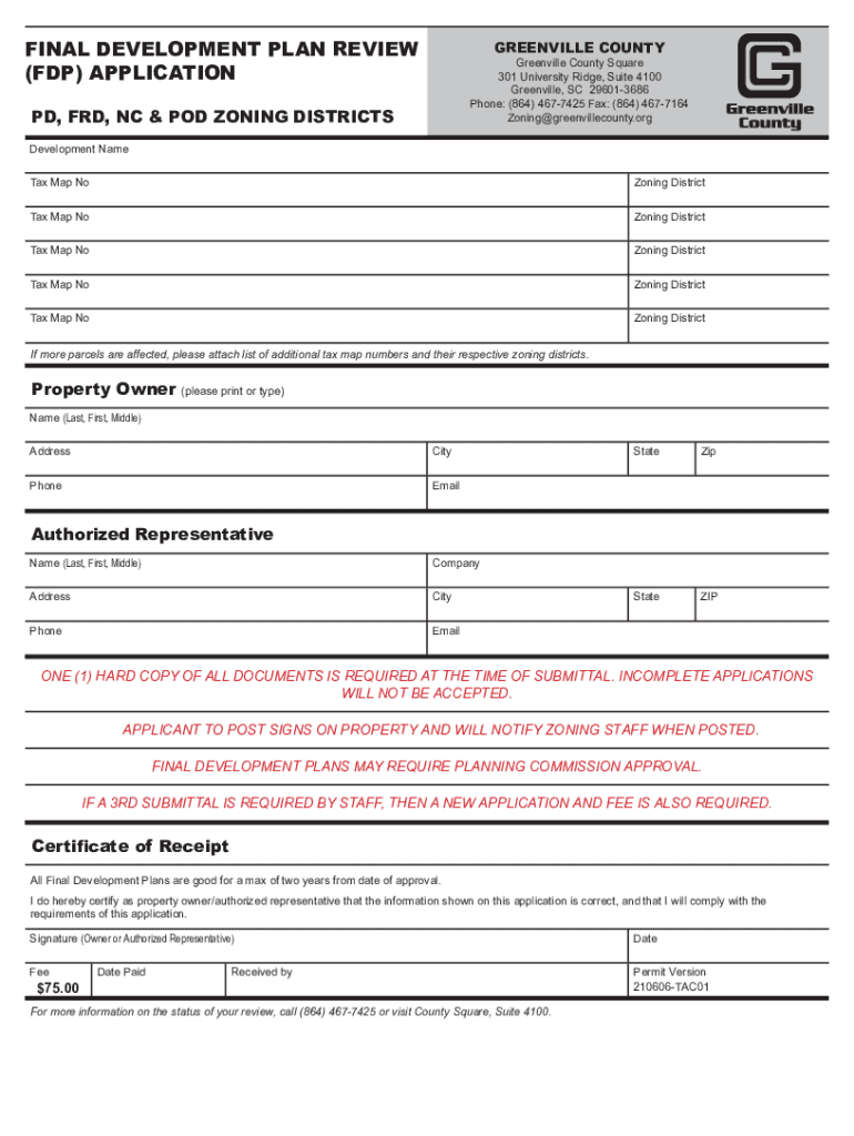Fillable Online FINAL DEVELOPMENT PLAN REVIEW (FDP) APPLICATION Fax ...