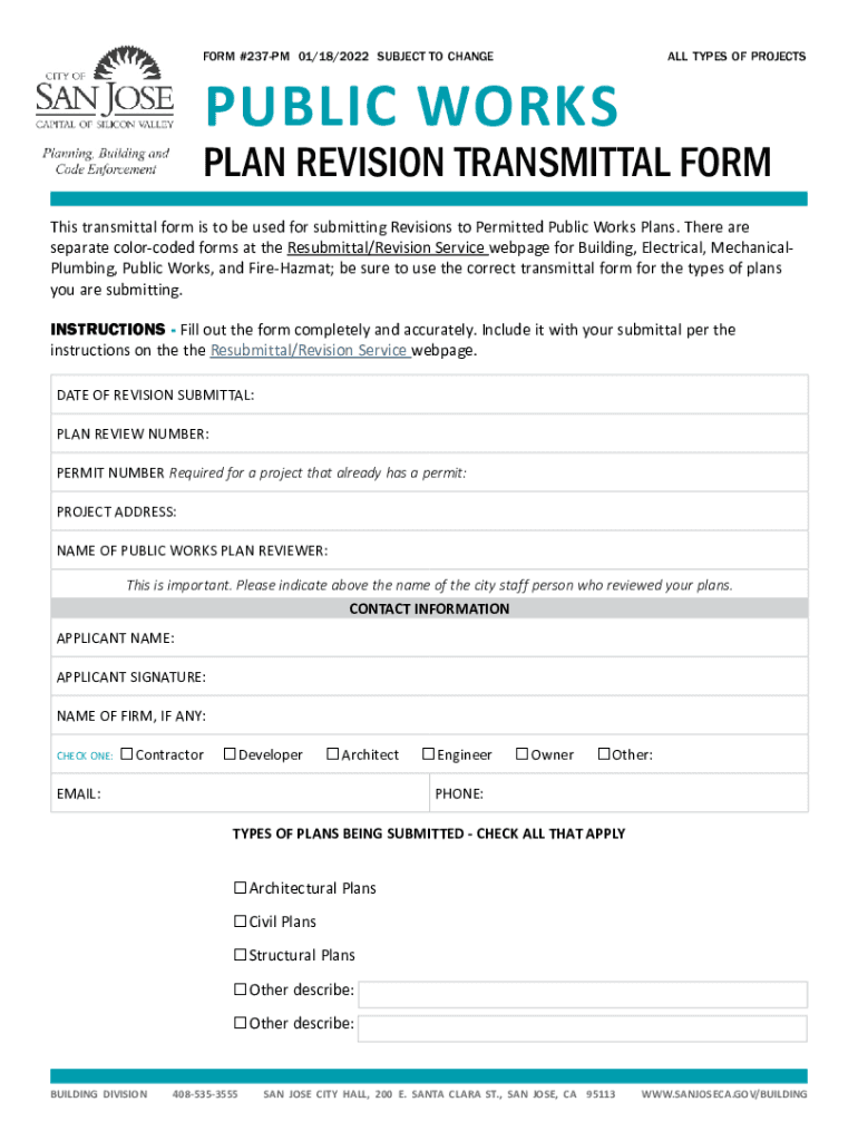 Fillable Online Form 327-PW Public Works Plan Revision Transmittal Form ...