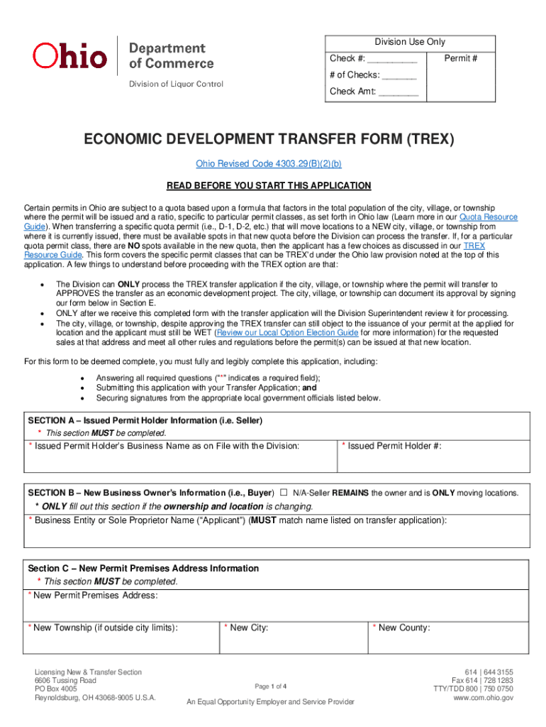Fillable Online com ohio ECONOMIC DEVELOPMENT TRANSFER FORM (TREX) - com.ohio.gov Fax Email ...