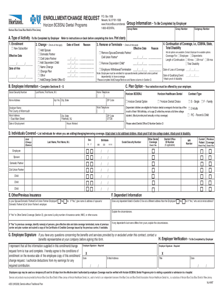 Fillable Online www.horizonblue.comsitesdefaultReset Form ENROLLMENT ...