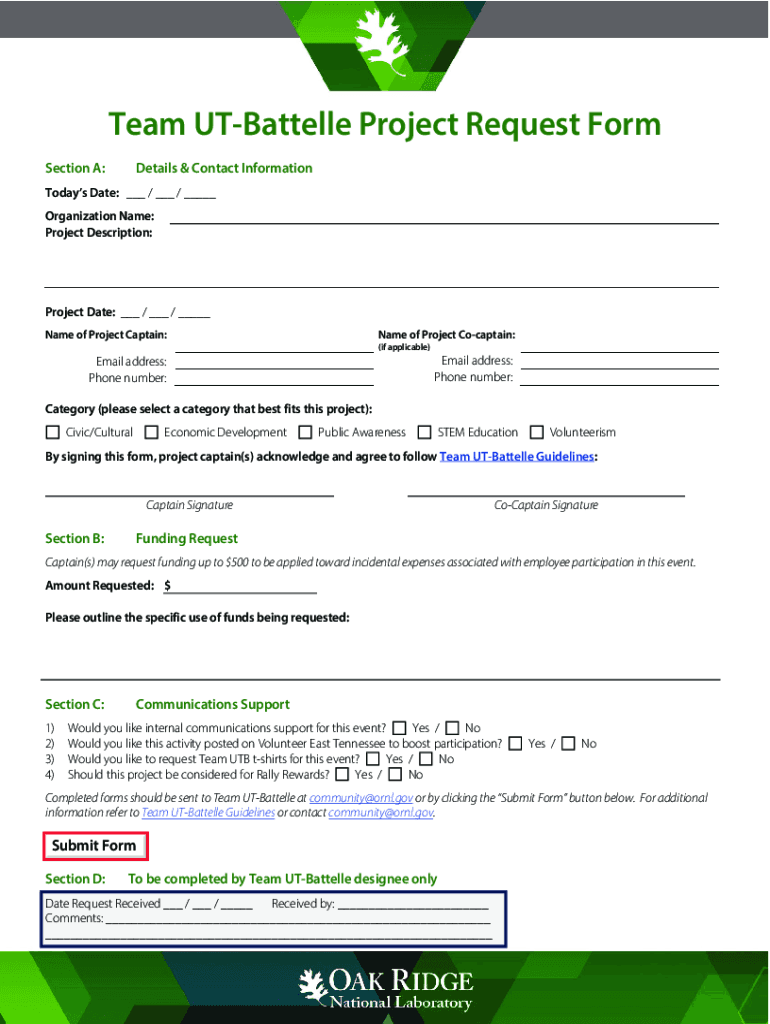 Fillable Online Team UT-Battelle Project Request Form Fax Email Print ...
