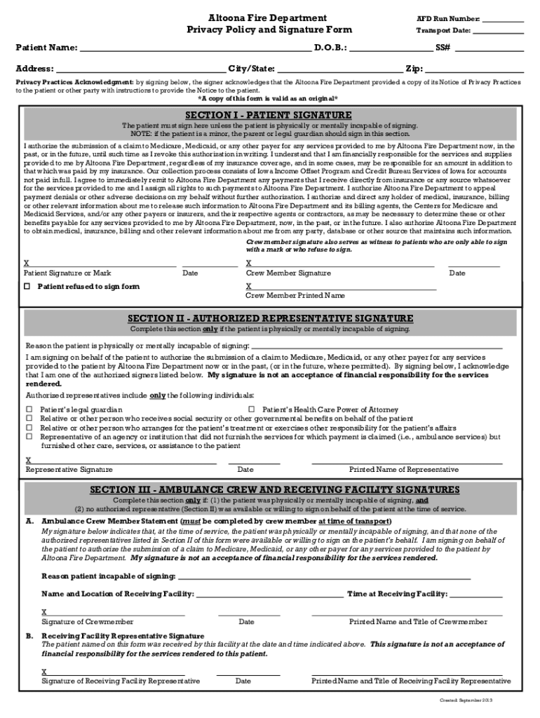 Fillable Online SECTION I - PATIENT SIGNATURE for the serv - AUTHORIZED ...