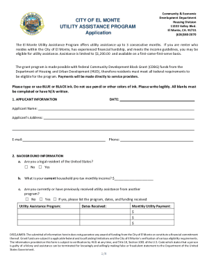 Fillable Online CITY OF EL MONTE UTILITY ASSISTANCE PROGRAM Application ...