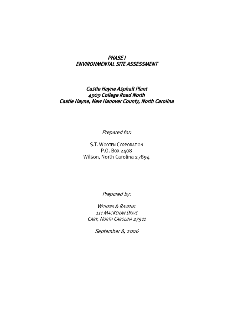 Fillable Online PHASE I ENVIRONMENTAL SITE ASSESSMENT Castle Hayne ...