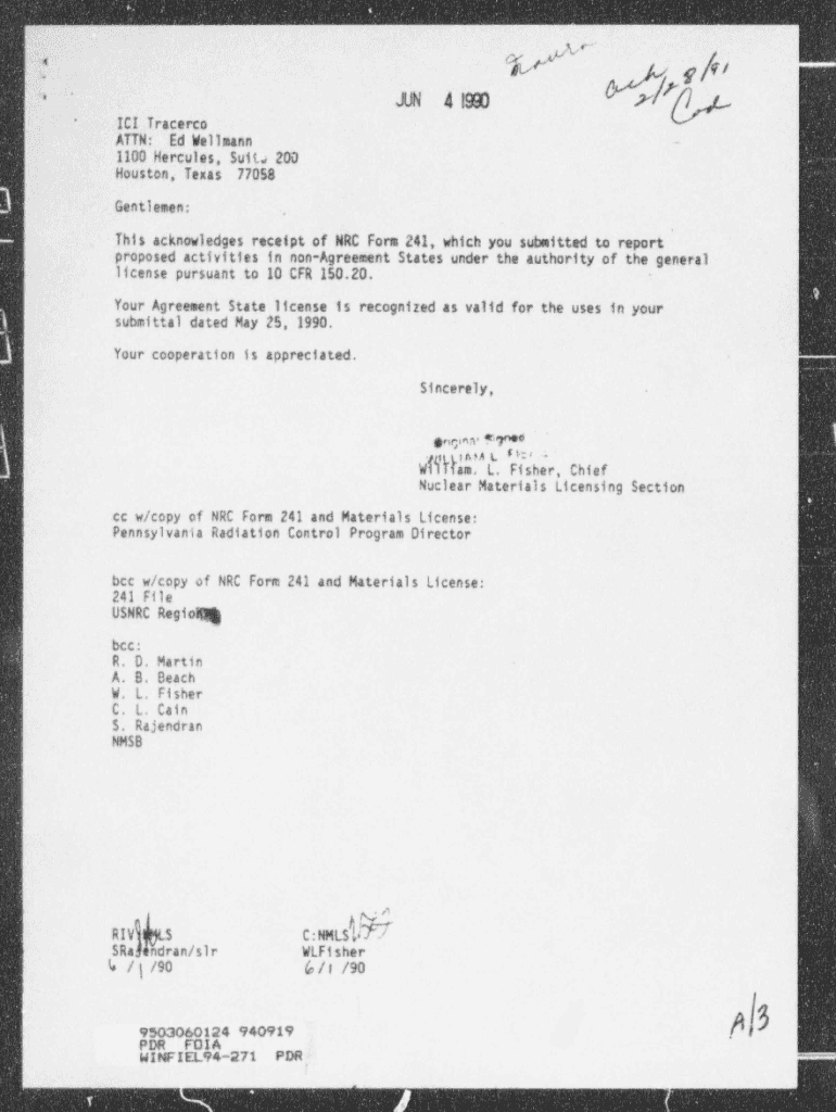 Fillable Online Ack receipt of form 241 reporting proposed activities ...
