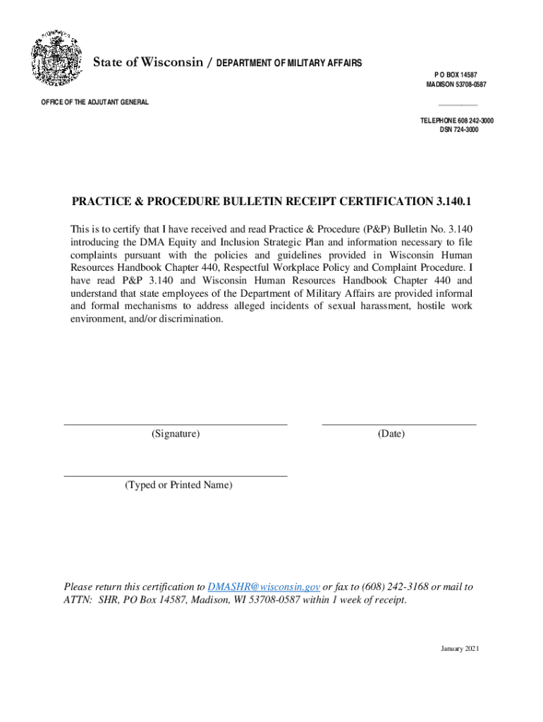 Fillable Online dma wi PRACTICE & PROCEDURE BULLETIN RECEIPT ...