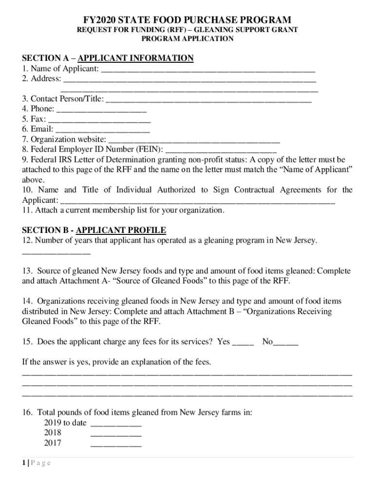 Fillable Online www.state.nj.usagriculturegrantsREQUEST FOR FUNDING ...