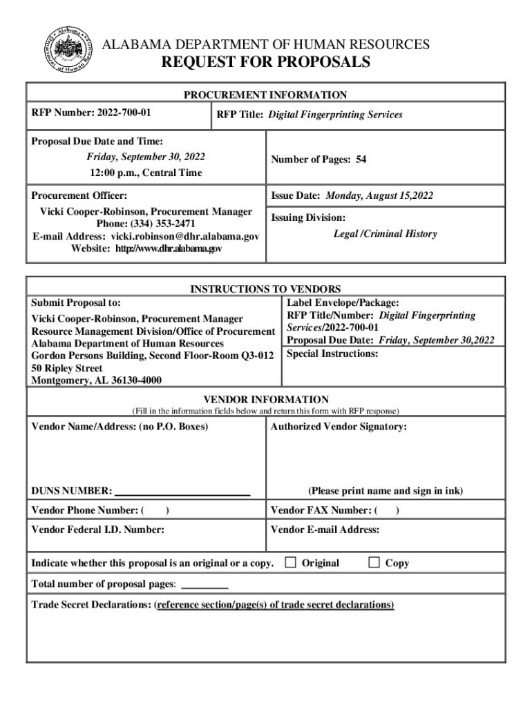 Fillable Online dhr alabama www.pdffiller.com473002593--RFP-Title ...