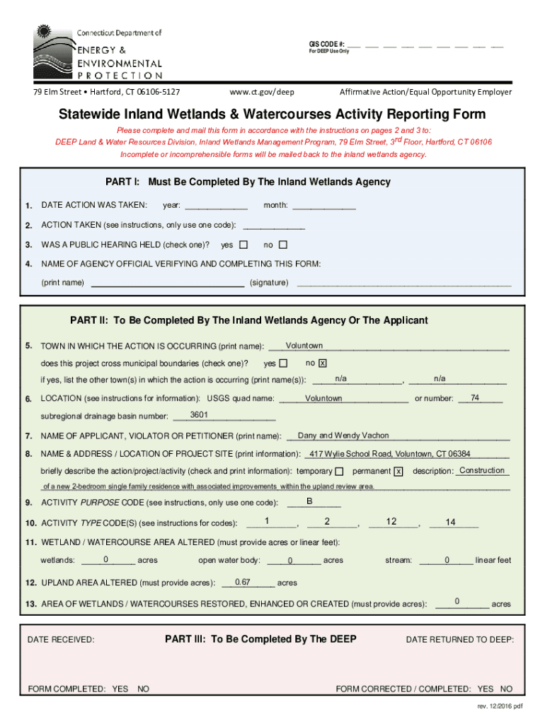 Fillable Online Statewide Inland Wetlands & Watercourses Activity ...